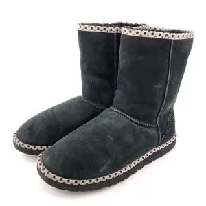 UGG | Shoes | Ugg Classic Short 78 Black Leather Sheepskin Winter Boots ...